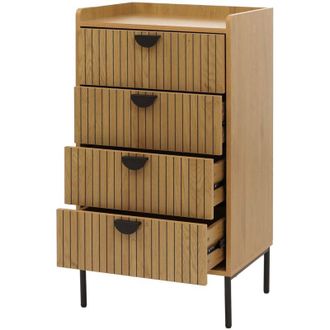 Hhg jamais utilisé] Commode 538, Armoire Highboard, 4 tiroirs Mélamine mdf 95x50x42cm, naturel