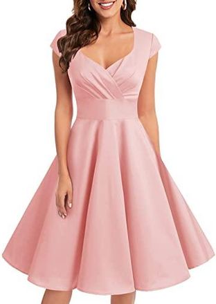 Bbonlinedress Robe Femme de Cocktail Vintage Rockabilly Robe pliss&eacute;e au Genou sans Manches col carr&eacute; R&eacute;tro Blush 2XL
