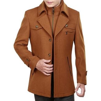 Generic Caban dhiver en laine m&eacute;lang&eacute;e &agrave; simple boutonnage style militaire pour homme, jaune, 3XL