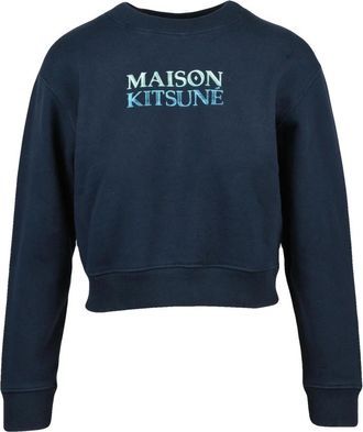 Maison Kitsun&eacute; Femme, Sweatshirts et sweats &agrave; capuche, Bleu, Taille: 42 FR SweaT-shirt Court