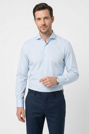 HUGO BOSS Businesshemd BOSS, Herren, Gr. 42, N-Gr, blau (light, pastel blau450), Web, Obermaterial: 100% Baumwolle, unifarben, regular fit normal, Rundhals, 2-K