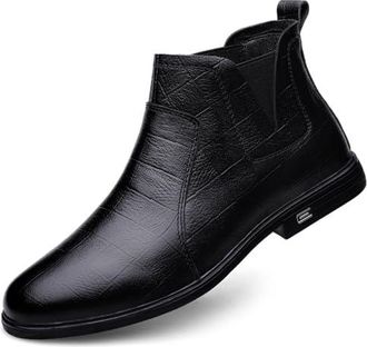 Generic Bottines Chelsea confortables en cuir véritable à bout pointu pour homme, Noir, 39 2/3 EU