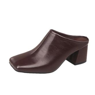 Generic Mules r&eacute;tro &agrave; bout carr&eacute; &agrave; talons carr&eacute;s pour femme pour le shopping quotidien et la marche, marron, 38.5 EU