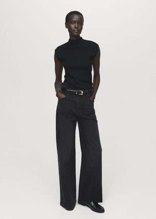 Mango Stricktop mit halbhohem Kragen schwarz - Damen - M - MANGO