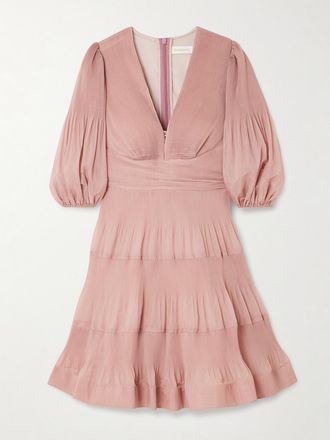 Zimmermann Tiered Pliss&eacute; Silk-organza Mini Dress - Pink