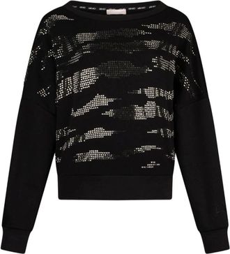 Liu Jo Femme, Sweatshirts et sweats &agrave; capuche, Noir, Taille: 38 FR SweaT-shirt ras du cou avec application