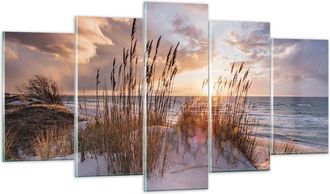 Arttor Wandbilder Dekoration Wohnzimmer Westen auf der Strand Mehrteilige Bilder auf Glas 160x85cm Glasbild Schlafzimmer Küche Set 5 teilige Wand Kunstdruck 