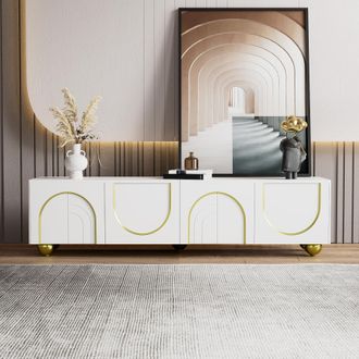 Generic TV-Schrank mit 4 T&uuml;ren Lowboard mit goldenen Griffen F&uuml;&szlig;en TV-St&auml;nder f&uuml;r Wohnzimmer Esszimmer Schlafzimmer Unterschrank TV M&ouml;bel Tisch Fernsehschrank