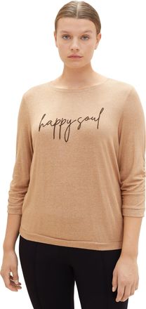 Tom Tailor Damen 1038833 T-Shirt mit Raffarm & Schriftzug, 32399-blush Mahogany Melange, 46