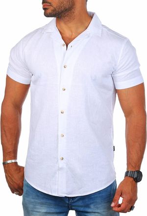 Carisma Herren Leinen Baumwoll Mix Casual Hemd Kurzarm Regular fit 9212, Gr&ouml;sse:4XL, Farbe:Wei&szlig;
