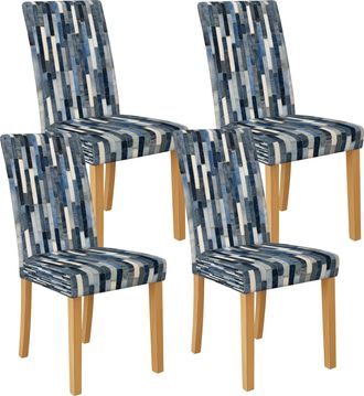 Generic Blaue geometrische Esszimmerstuhlbezüge, dehnbar und waschbar, Spandex-Sitzschoner, moderne dekorative Schonbezüge für Küche, Esszimmer, 4 Stück