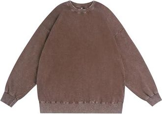 Generic 2026 Sweat à capuche rétro à col rond délavé et à épaules tombantes pour homme Grande taille, café, XXL