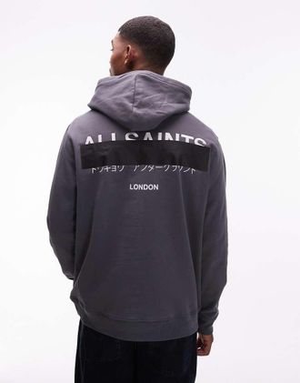 AllSaints Redact - Sweat &agrave; capuche - Bleu d&eacute;lav&eacute;