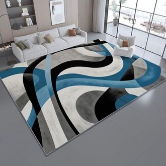 Generic Tapis de lenfant Moderne Abstrait G&eacute;om&eacute;trique Courbes Tapis rectangulaire, 180 x 240 cm Moquette de Chambre &agrave; Poils Ras, Gris-Bleu &Eacute;cologique Paillass