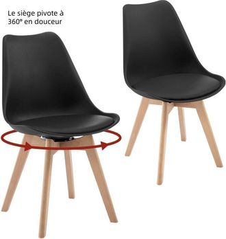 Woltu Lot de 2 Chaise Pivotante Salle &agrave; Manger WOLTU, Chaise de Cuisine, Si&egrave;ge en PU, Pieds en Bois Massif, Noir