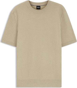 HUGO BOSS Strick-T-Shirt aus Baumwolle mit Rundhalsausschnitt in