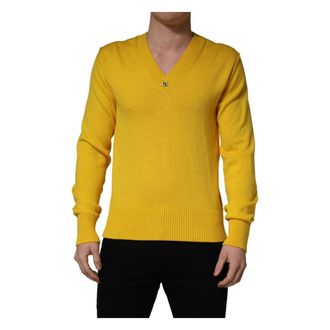 Dolce & Gabbana Homme, Pulls, Jaune, Taille: M Pull V-Neck en Laine Tricot&eacute;e