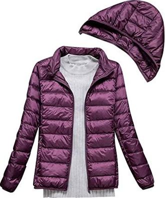 Generic Vestes dhiver 2026 pour femmes, manteau fin et l&eacute;ger en duvet d&eacute;contract&eacute;, veste matelass&eacute;e mince et d&eacute;contract&eacute;e avec chapeau amovible, violet, 3XL