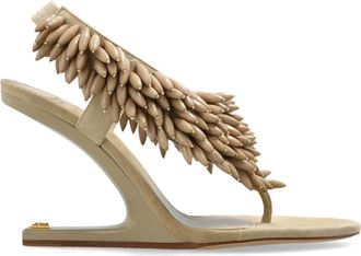 Balmain Femme, Chaussures, Beige, Taille: 38 EU Sandales compens&eacute;es en daim &agrave; perles sans talon