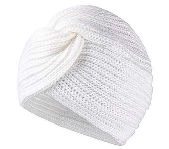 morefaz Femme Foulard Bonnet Laine de Mohair Bandana Twist Turban pour Cancer Chimie Perte de Cheveux Islamique (White)