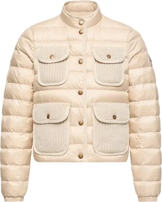 Moncler Moncler Doudoune Courte &Agrave; Bordure En Laine Et Cachemire Furet, Femme, Beige, Taille: 00