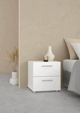 Dmora Nachttisch mit zwei Schubladen mit Griff, wei&szlig;e Farbe, 40 x 42 x 40 cm