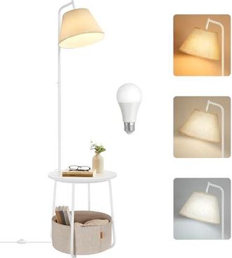 Vasagle Beistelltisch mit Lampe, 3-in-1, Stehlampe mit Tisch und Korb aus Stoff, f&uuml;r Wohnzimmer, Nachttisch, LED-Gl&uuml;hbirne, Licht und Lampenschirm einstellbar
