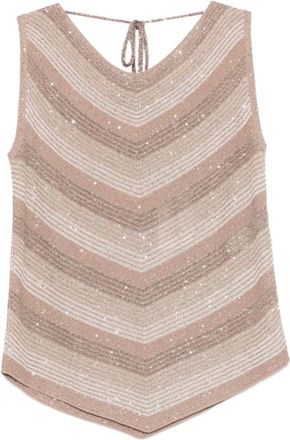 D.exterior Femme, Tops, Beige, Taille: 42 FR Rhinestone Sleeveless Top