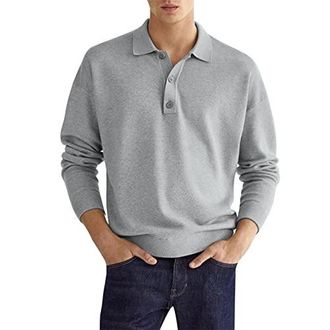 Generic Polo en polaire pour homme, coupe d&eacute;contract&eacute;e, haut thermique, col boutonn&eacute; 1/4, t-shirt &agrave; manches longues, couleur unie, col en V, t-shirt d&eacute;contrac