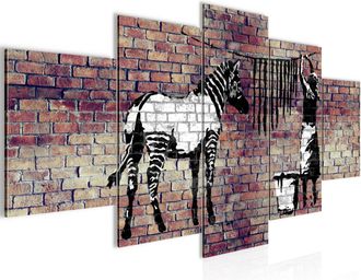 Runa Art Wandbilder Banksy Washing Zebra 5 Teilig Bild auf Vlies Leinwand Deko Loft Wohnzimmer Graffiti Braun 012952b