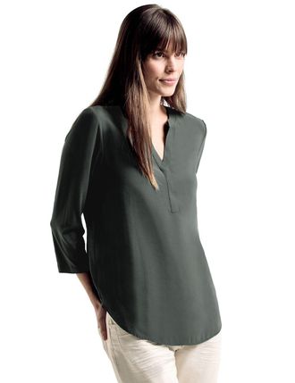 Cecil Damen Bluse mit Materialmix strong khaki XS