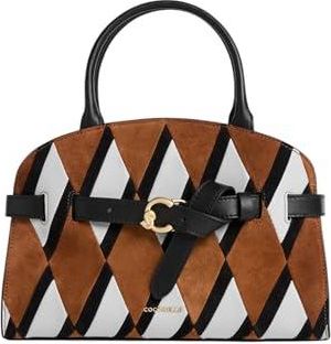 Coccinelle Cuir sac à épaule sac à main Sabine Handbag N.Geo.Pat Multi Cognac/Noir brun