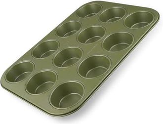 Zenker 7456 Moule à 12 muffins, Moule à cupcakes, Moule vert éco-responsable anti-adhésif, ILAG, Cire de carnauba, 38,5x26,5cm