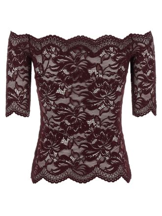 Paco Rabanne Floral Lace Off-the-Shoulder Blouse - Burgundy