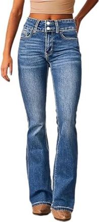 Generic Jean bootcut pour femme - Long - Bas évasé - Élastique - Taille haute - Fermeture éclair - Fermeture éclair - Couleur unie - Style décontracté avec po