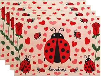 Generic Lovebug Marienk&auml;fer Platzsets, Rot Blumen Herz Muster Platzsets f&uuml;r Esstisch, Valentinstag rutschfest Waschbar Indoor Outdoor K&uuml;che Party Dekoratives 