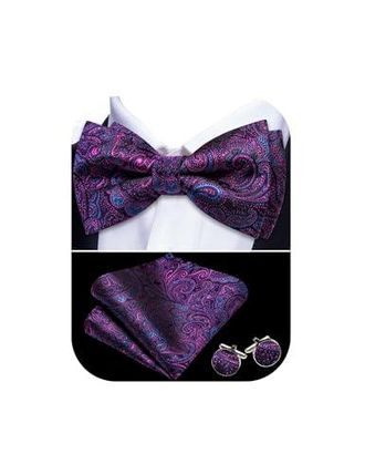Barry.Wang Ensemble noeud papillon pr&eacute;-nou&eacute; en soie pour homme avec carr&eacute; de poche et boutons de manchette pour mariages et &eacute;v&eacute;nements formels, violet clair, tai