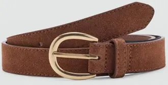 Mango Ceinture cuir su&egrave;de marron - Femme - XL - MANGO