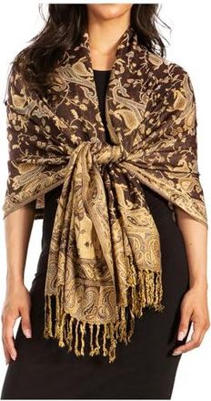 Sakkas Soft Ch&acirc;le/Wrap/&Eacute;charpe Pashmina Jacquard Paisley Double Couche Soyeux - Noir/Or