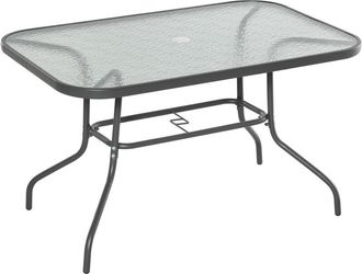 OUTSUNNY Table de jardin rectangulaire dim. 120L X 80l x 70H cm m&eacute;tal &eacute;poxy gris plateau verre tremp&eacute;