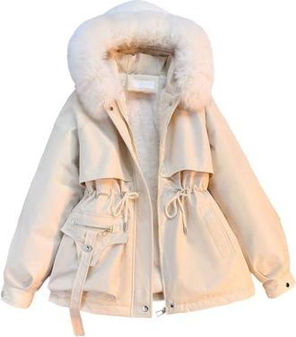Generic Manteau dhiver &eacute;pais pour femme avec doublure en polaire chaude matelass&eacute;e imperm&eacute;able avec capuche en fausse fourrure, blanc, 3XL