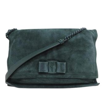 Ferragamo Sac bandouli&egrave;re &agrave; cha&icirc;ne Viva BOW en daim Pre-owned - Femme - Pre-owned - Vert - Taille: ONE Size