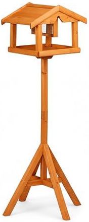 Relaxdays Vogelfutterhaus mit St&auml;nder, Futtersilo, Garten & Terrasse, Wildv&ouml;gel f&uuml;ttern, Vogelhaus, Tannenholz, orange