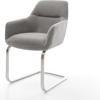 DELIFE Freischwinger Pejo-Flex Strukturstoff Soft Grau Freischwinger flach Edelstahl Taschenfederkern, Esszimmerstühle