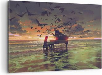 Arttor Bilder auf Leinwand 100x70cm Leinwandbild mit Rahmen Klaviermusik Gro&szlig; Wanddeko Bild Schlafzimmer K&uuml;che Deko Wandbilder Dekoration Wohnzimmer Wall Dec