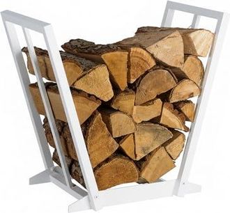 Relaxdays Kaminholzregal, Metall, HBT: 55,5 x 62 x 35 cm, Brennholzregal für Feuerholz, Stapelholz, Brennholz, weiß