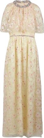 Self Portrait Femme, Robes, Beige, Taille: 38 FR Robe Longue Orn&eacute;e de Fleurs