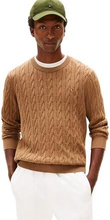 Tommy Hilfiger Classic Cotton Cable Crew Neck Mw0Mw33132 Pull-Over, Brown (Highland Khaki Heather), XS Homme