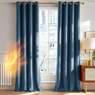 Deconovo Rideaux Occultants, Rideaux au Touche Velours Hollandais, avec OEillets, Isolation Thermique, 140x290 CM (Largeur x Hauteur), Bleu Gris, 2 Pi&egrave;ces