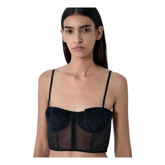 Cecilie Bahnsen Durchsichtiger Balconette Bralet mit Spaghettitr&auml;gern - - Tops - Damen - Schwarzk - S